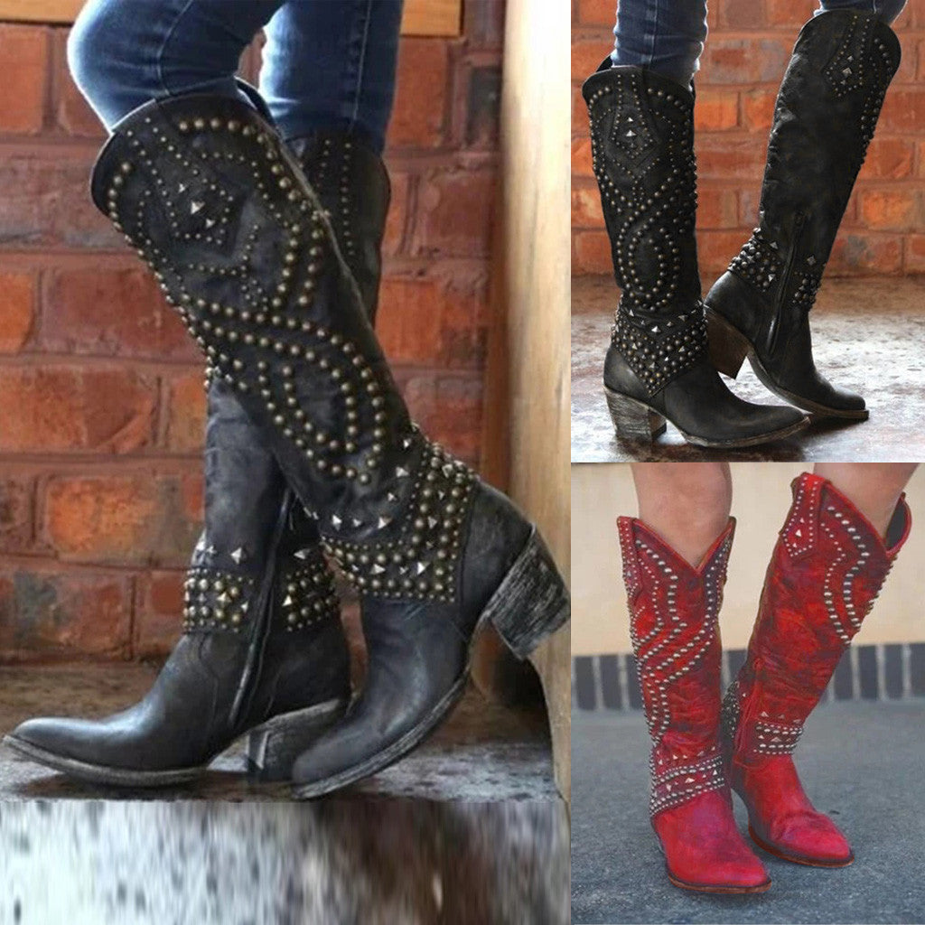 Rivet Female Boots With Chunky Heels – Fashionoto